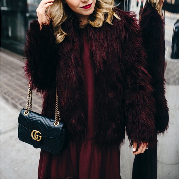 Jackets & Coats | Wqrm Wine Red Shaggy Women Faux Fur Jacket Blazer ...